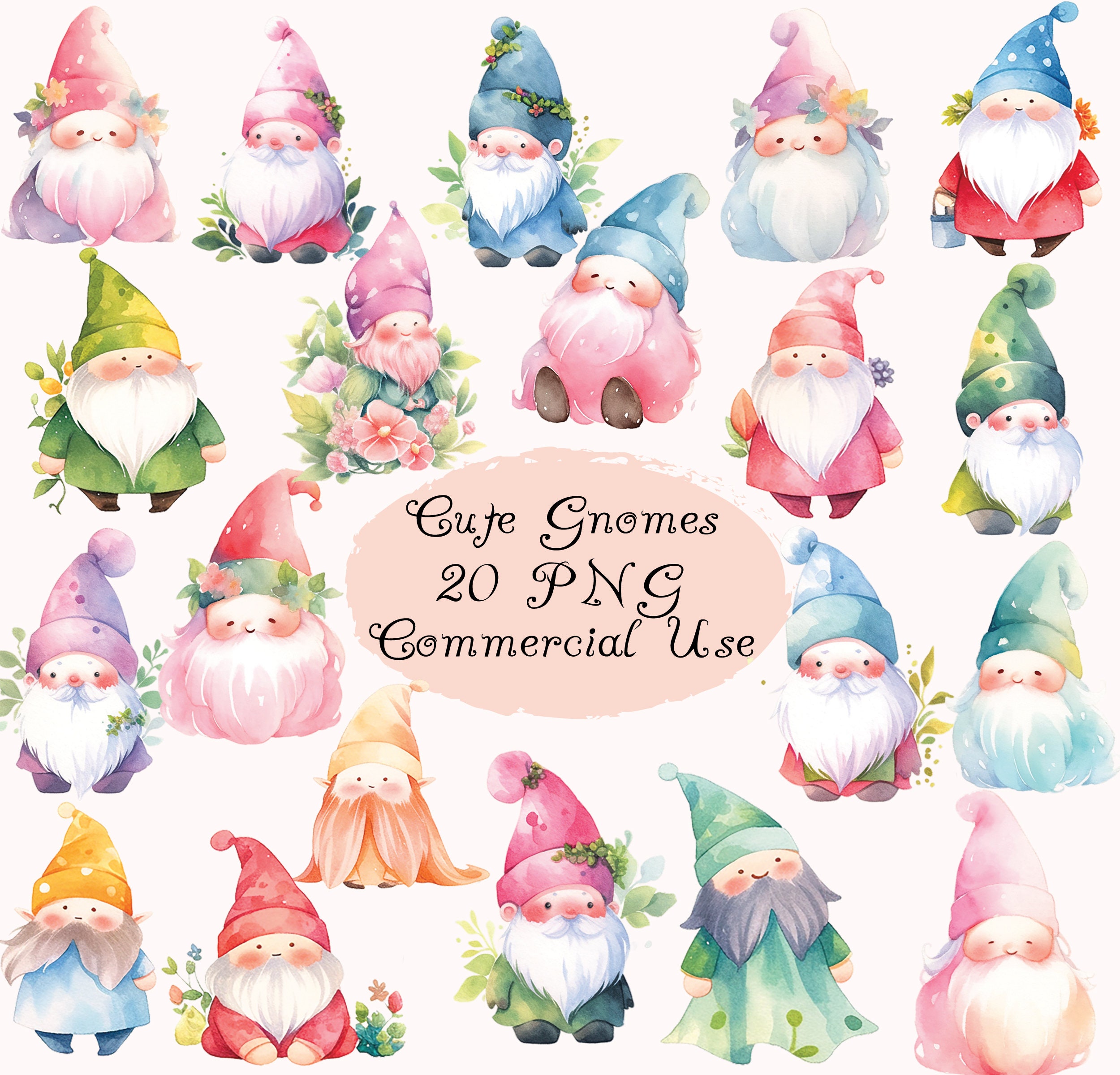 Cute Watercolor Gnomes Clipart PNG, Elf Clip Art, Nursery Theme, Kawaii ...