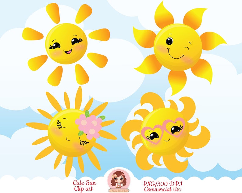 Happy Sun Clipart, Cute Sun, Cute Sun Clip Art, Sunshine Clipart, Cute ...