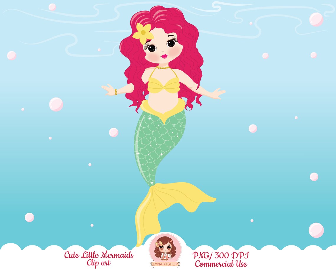 Mermaid clipart cute mermaid clipart cute mermaids clip art | Etsy
