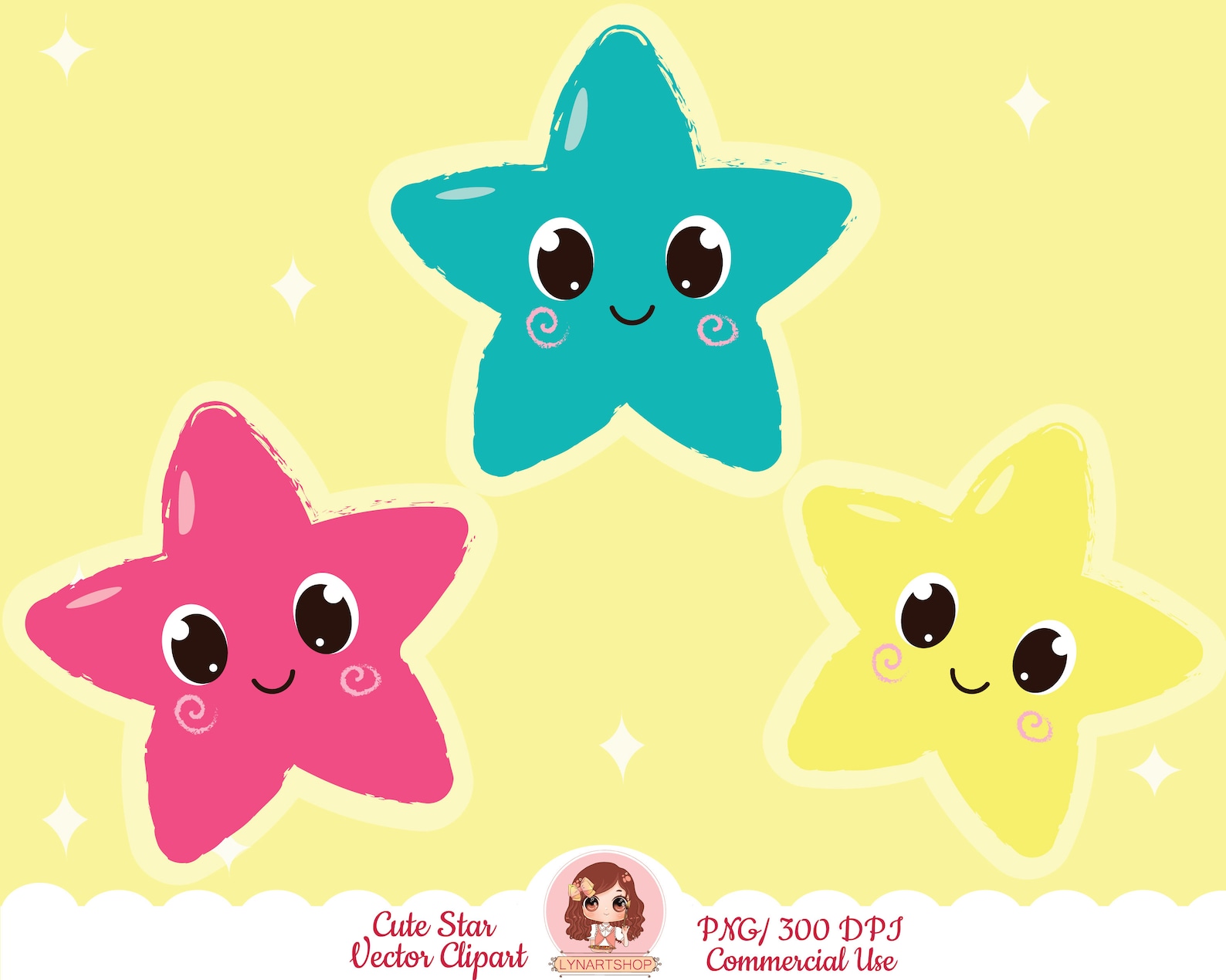 Cute Stars Clip Art, Kawaii Star Clipart, Star Clipart, Stars Clip Art ...