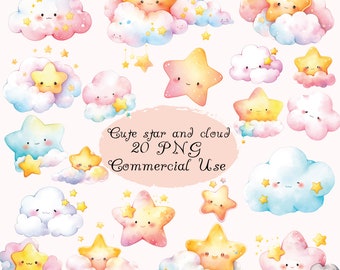 Printable Clipart Cute Baby Bunny Cloud Stars PNG - Etsy UK