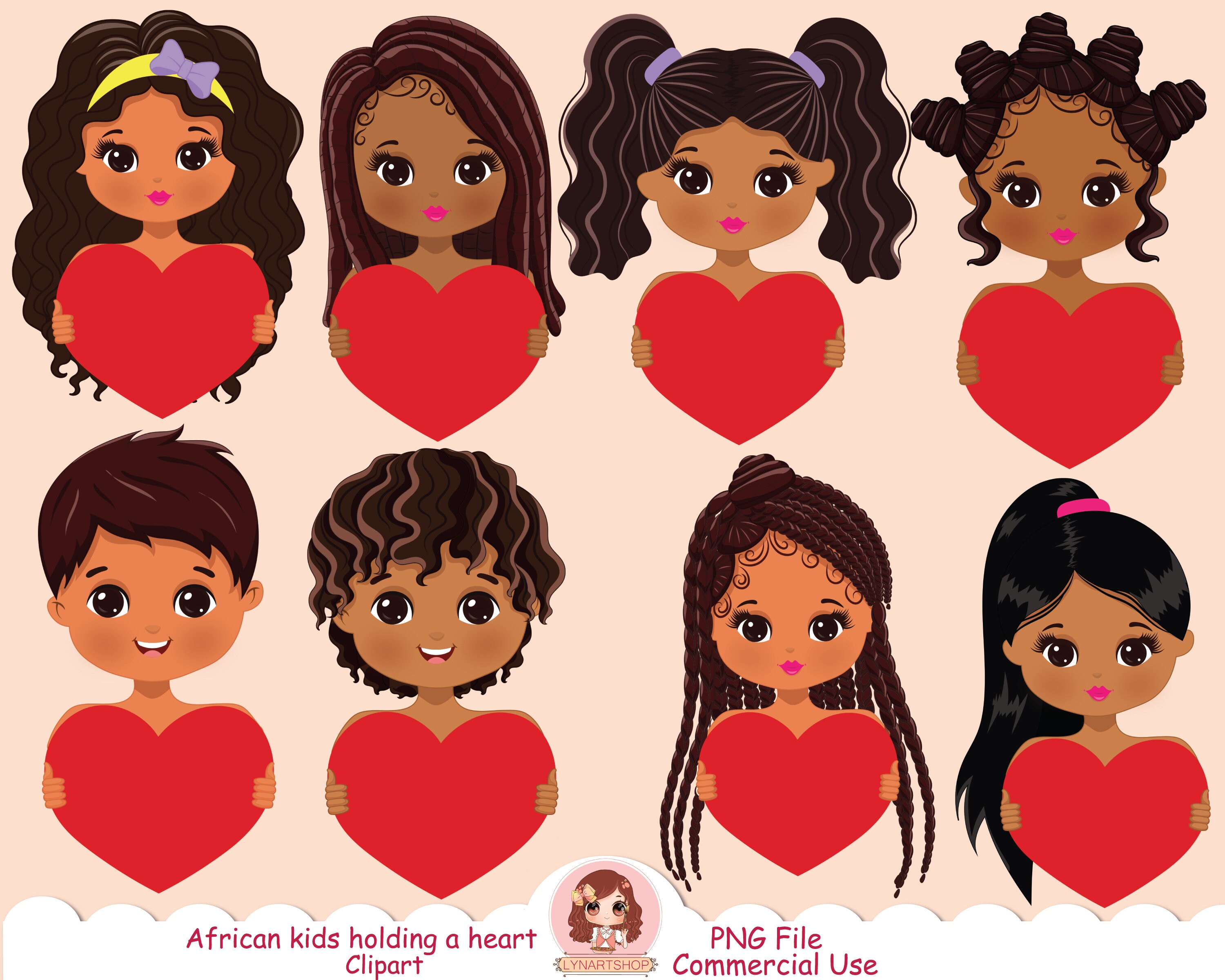 Cute African American Kids Holding Heart Clipart, Black Kids Clip Art ...