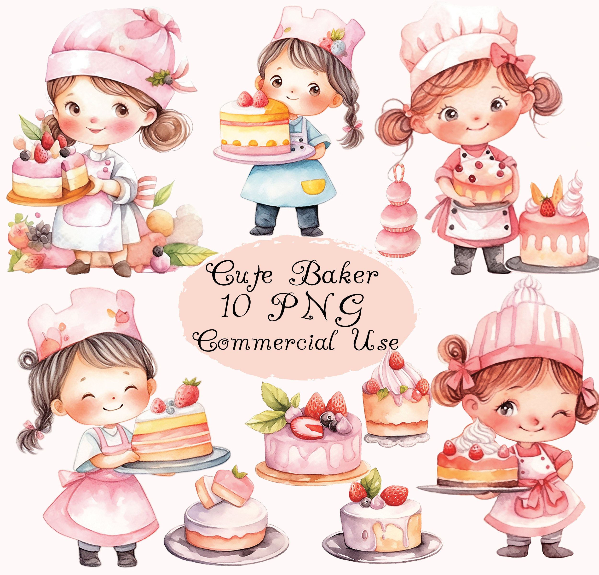 Cute Watercolor Baker Girl Clipart PNG, Kids Clip Art, Bakery, Bread, Cakes Clip Art, Cute Girl ...