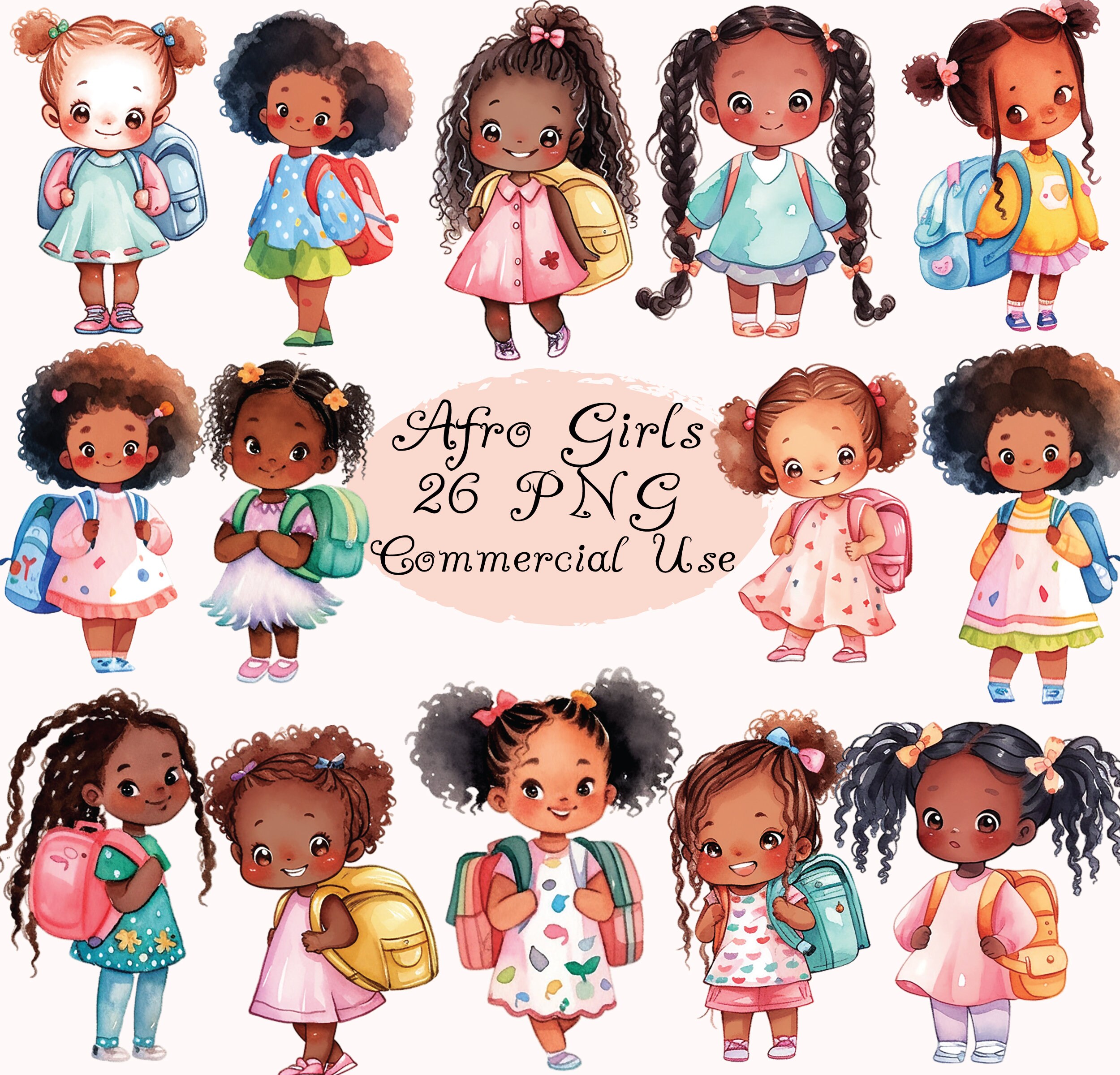 Cute Watercolor Afro Kid Girl Students Clipart PNG, Clip Art, Students ...