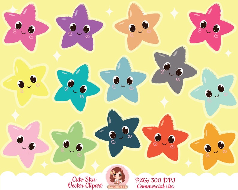 Cute Stars Clip Art, Kawaii Star Clipart, Star Clipart, Stars Clip Art ...