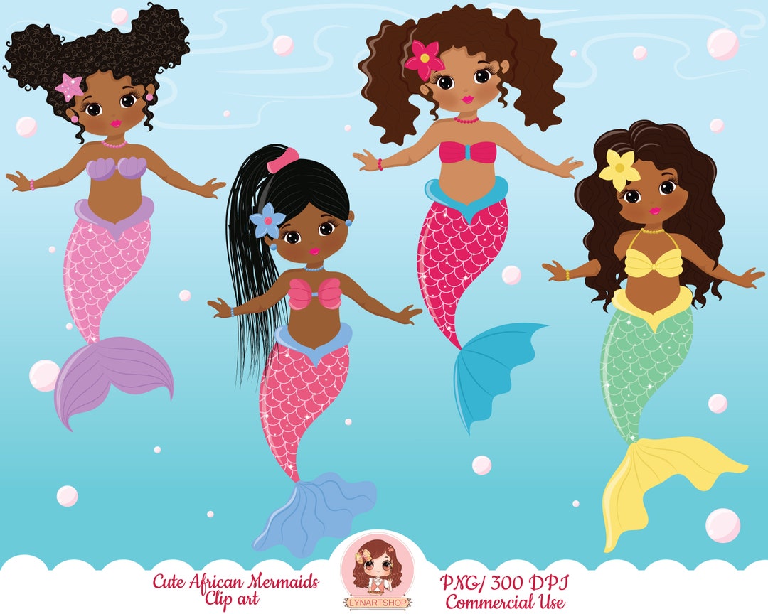 Mermaid Clipart, Cute Mermaid Clip Art, Black Mermaid Clipart, African ...