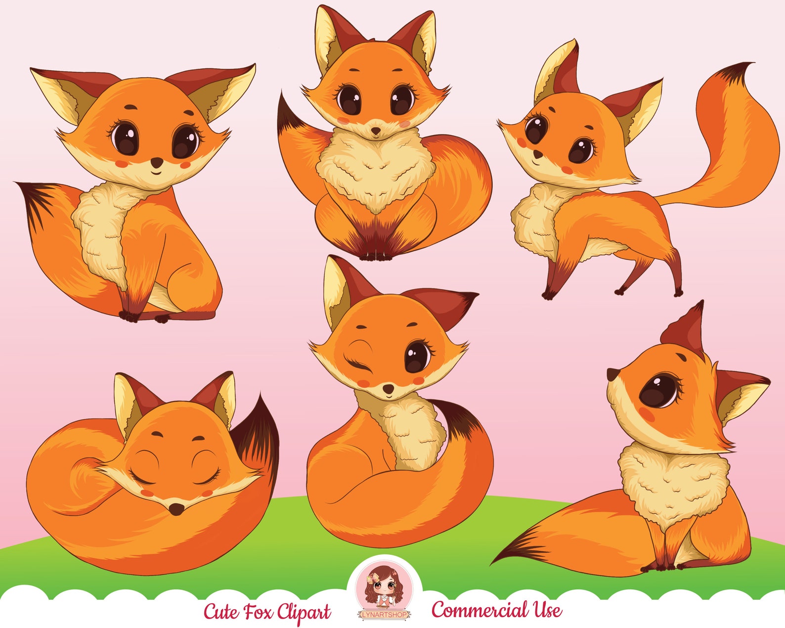 Cute fox clipart fox clip art baby girl fox clipart cute | Etsy