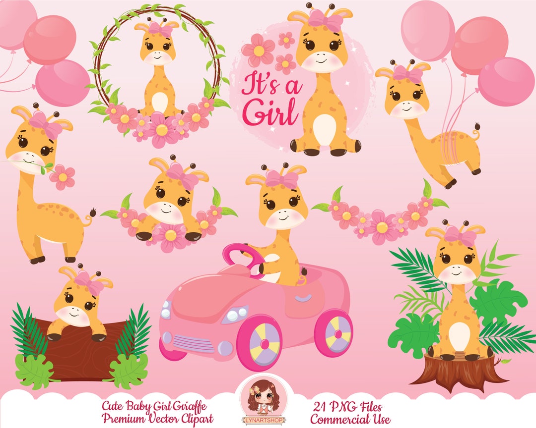 Giraffe Clipart, Cute Baby Girl Giraffe for Baby Shower Invitation Card ...