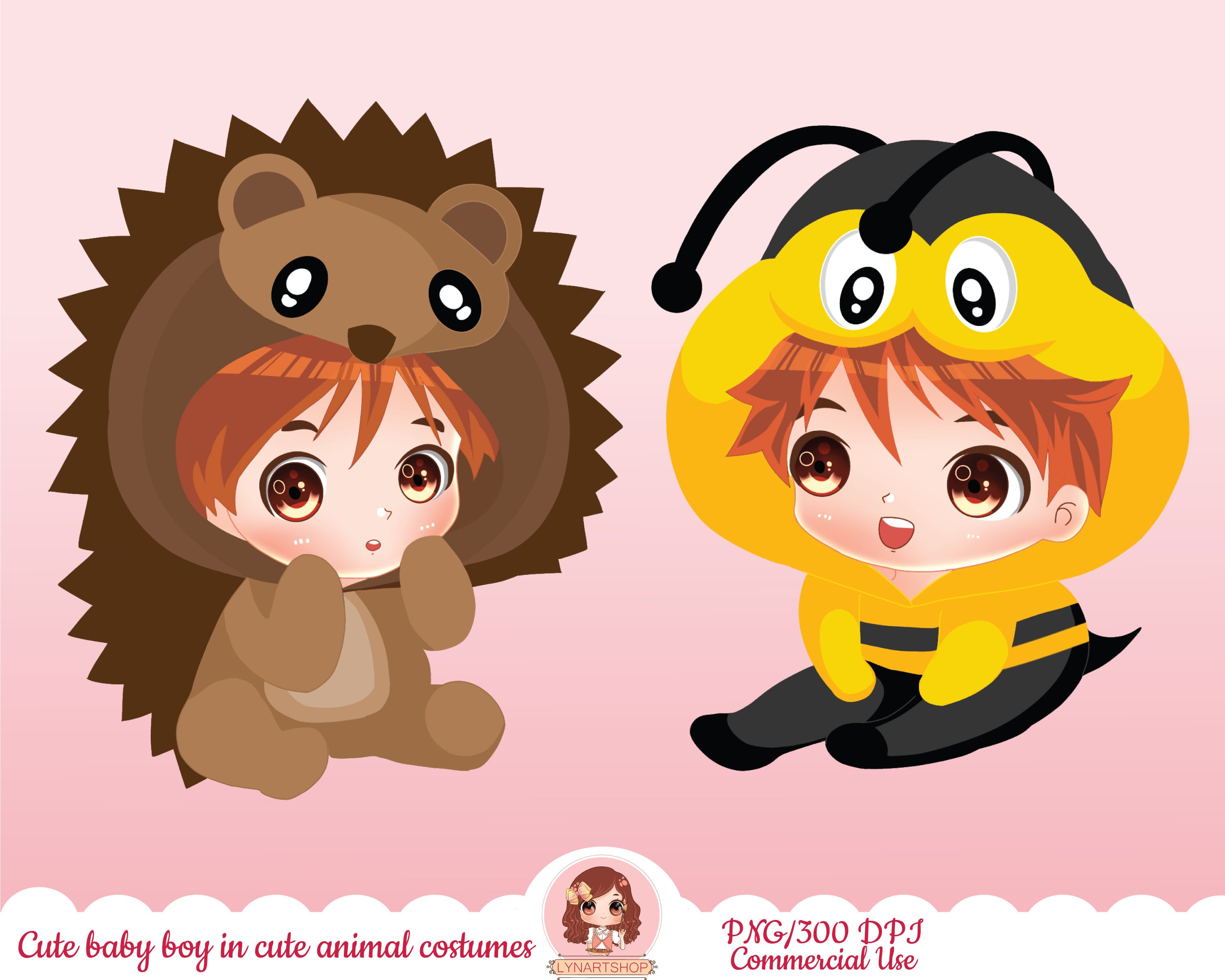 Cute Baby Boy With Animal Costume Clipart Cute Chibi Clipart - Etsy