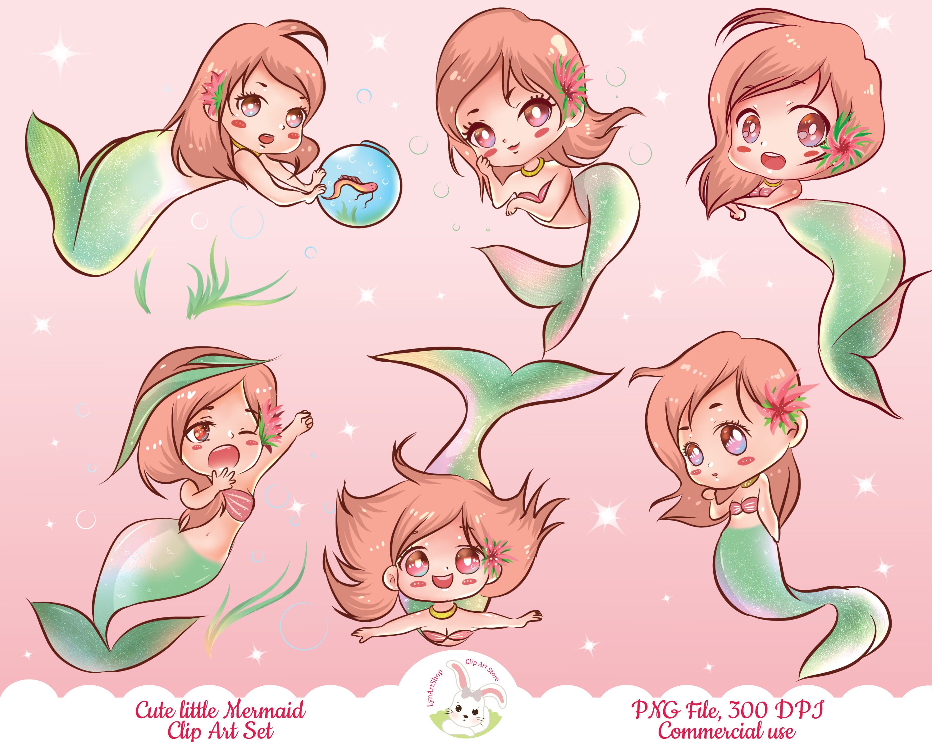 Mermaid Clipart Mermaid Clip Art Set Sublimation Designs - Etsy
