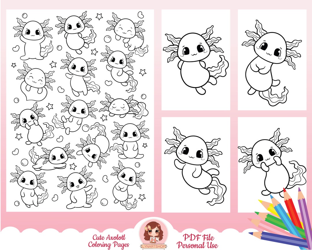 Cute Axolotl Coloring Pages, Coloring Pages for Kids and Adults, Cute ...