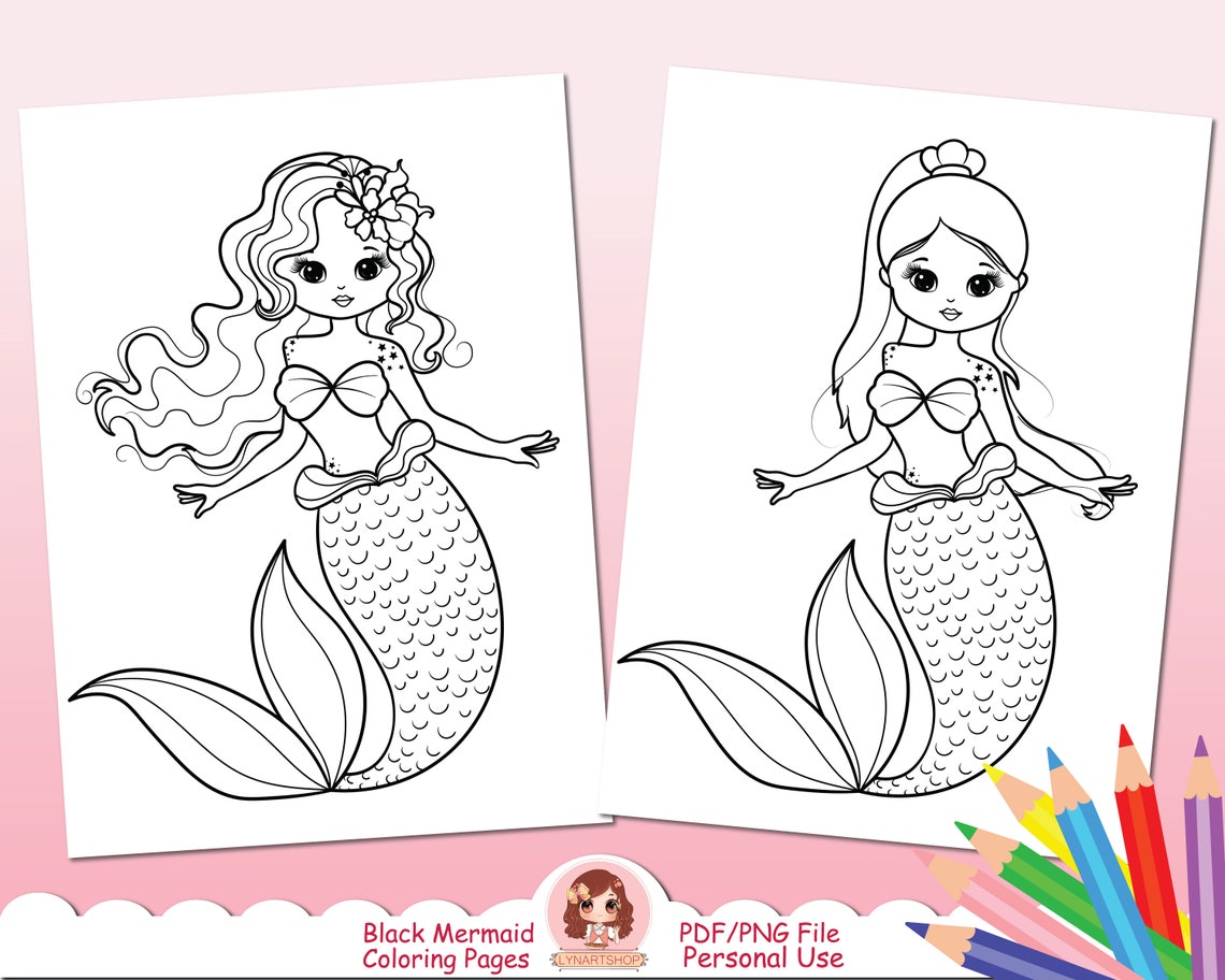 Black Mermaid Coloring Pages for Kids, African American Mermaid ...
