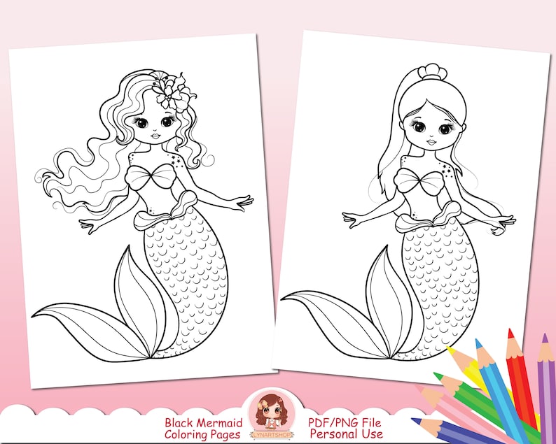 Black Mermaid Coloring Pages for Kids, African American Mermaid ...