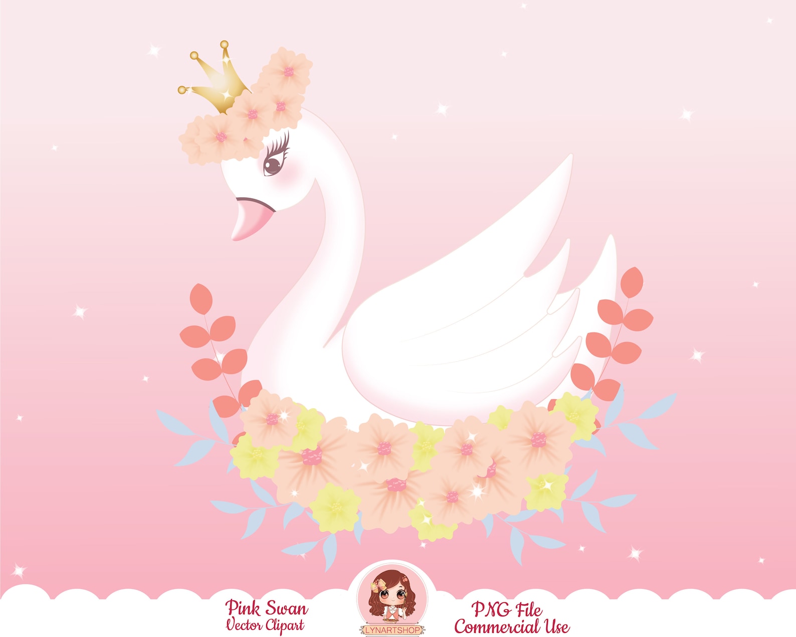 Pink Swan Clip Art Gold Crown Swan Princess Swan Cute Swan | Etsy