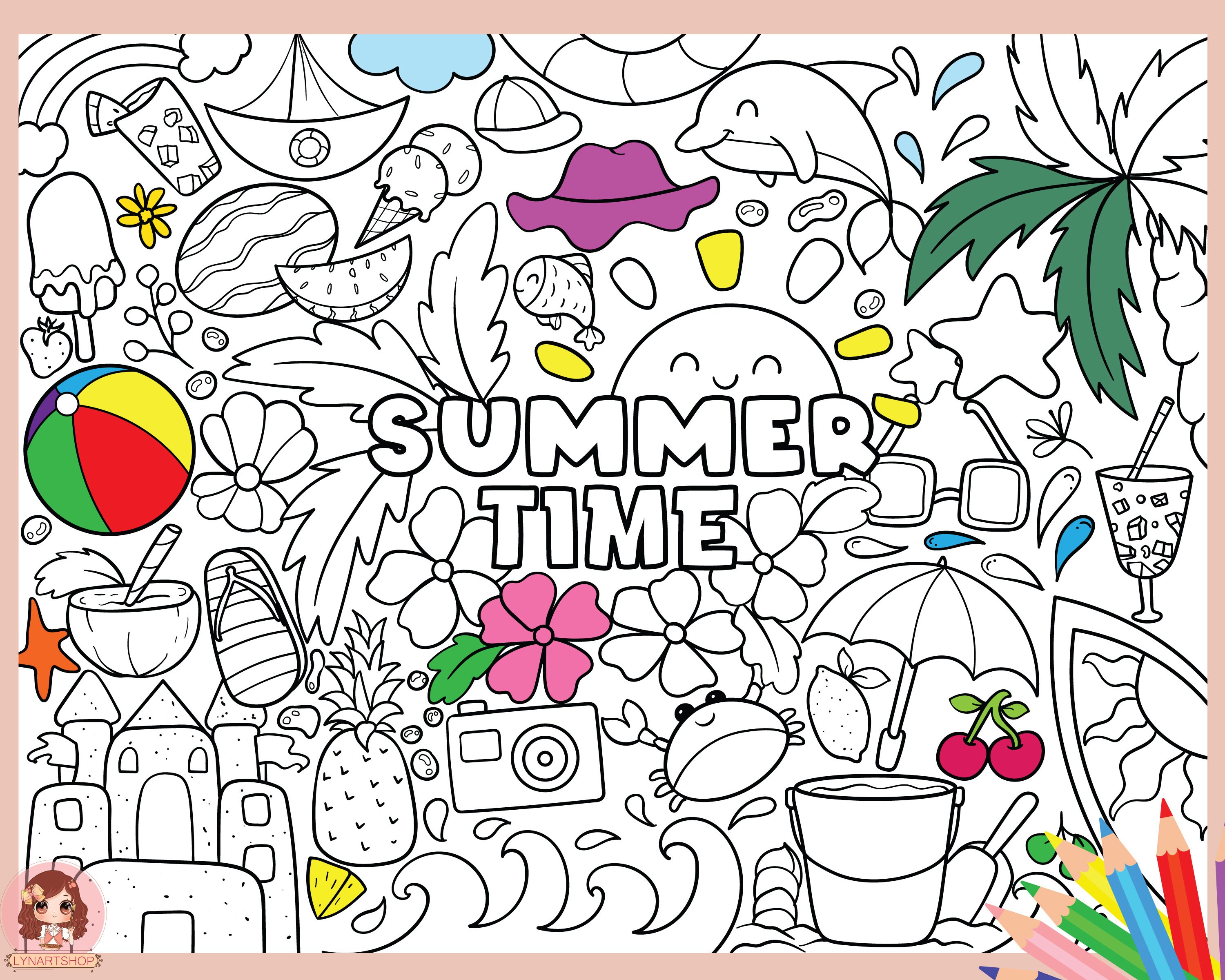 Summer Coloring Pages for Kids and Adults, Activity Sheets, Coloring ...