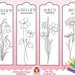 Birth Month Flower Book Marks, Printable Bookmark, Flower Coloring ...