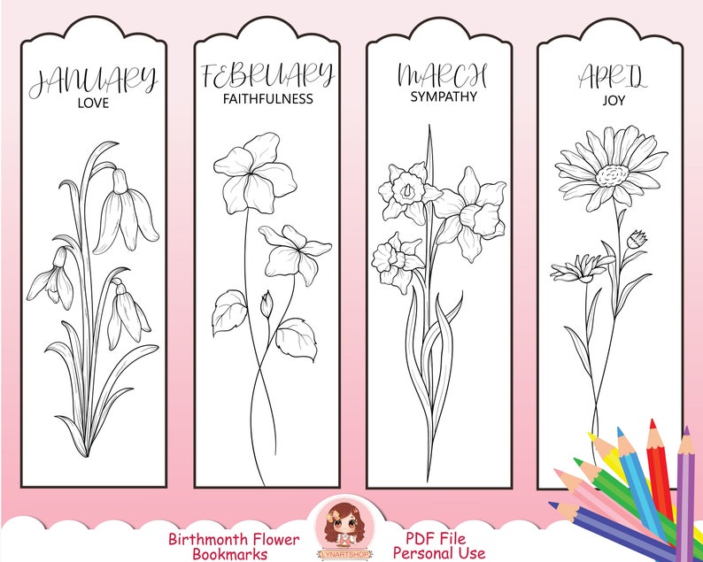 Birth Month Flower Book Marks Printable Bookmark Flower - Etsy
