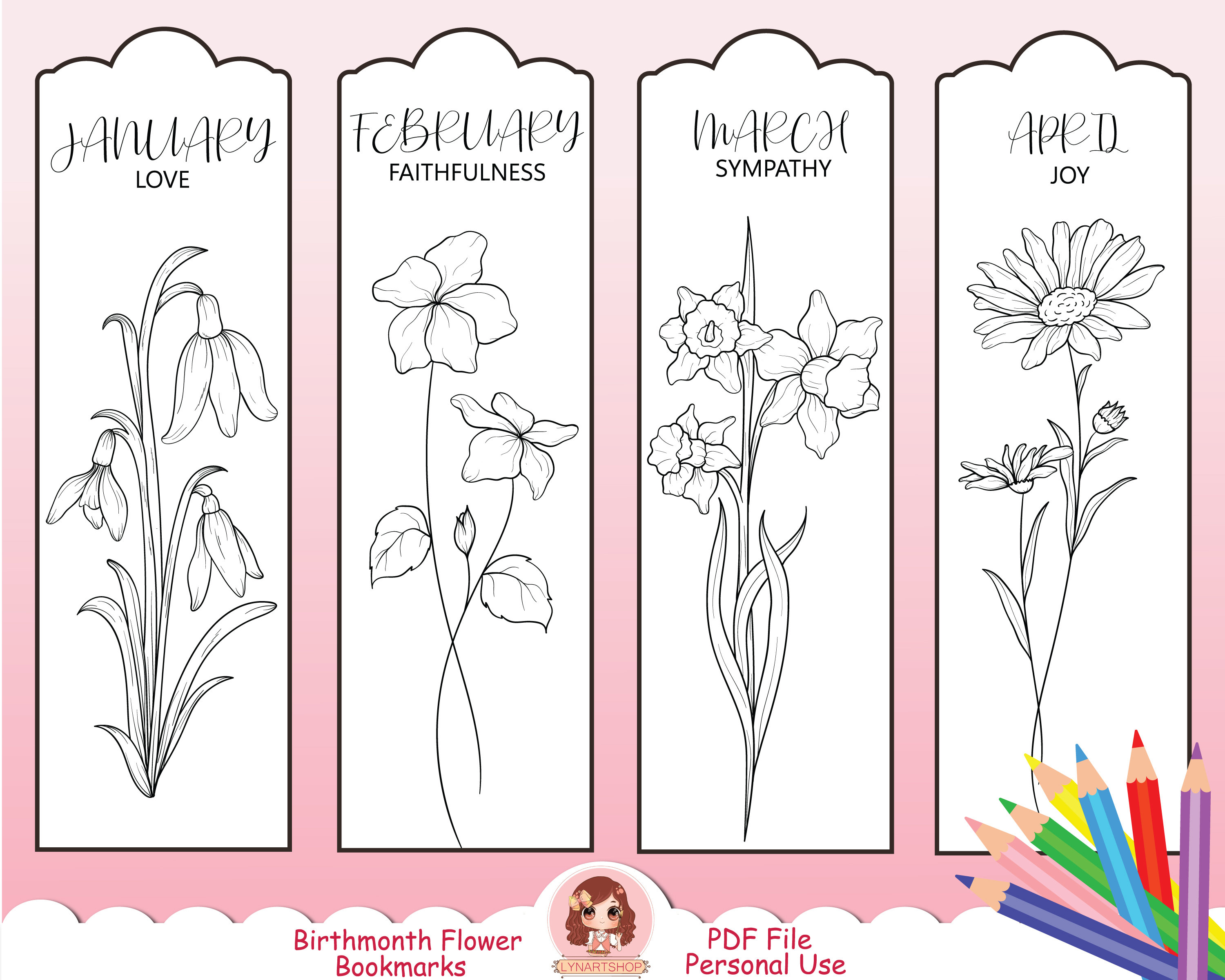Birth Month Flower Book Marks, Printable Bookmark, Flower Coloring ...
