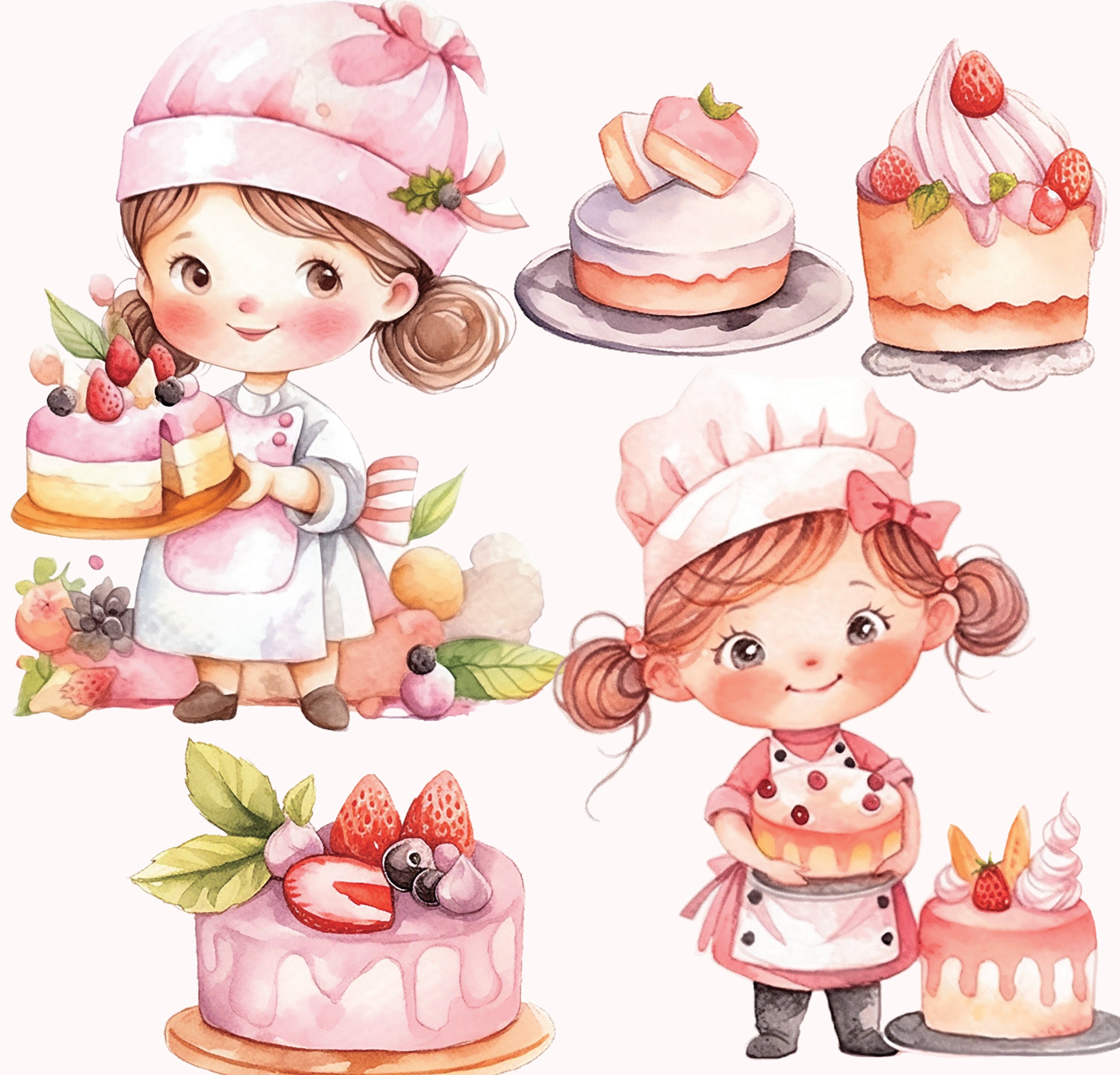 Cute Watercolor Baker Girl Clipart PNG, Kids Clip Art, Bakery, Bread ...