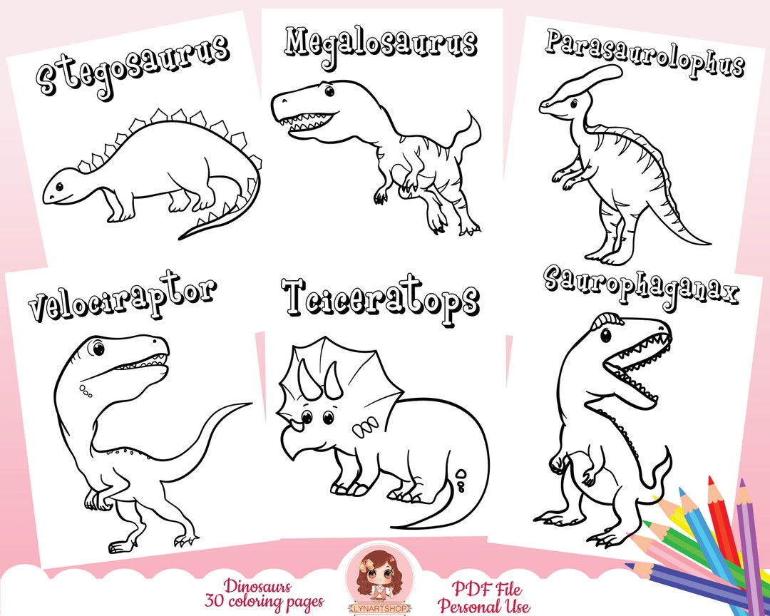 Dinosaurs Coloring Book Pages for Kids, Dragon, Cute Animals, Jungle ...