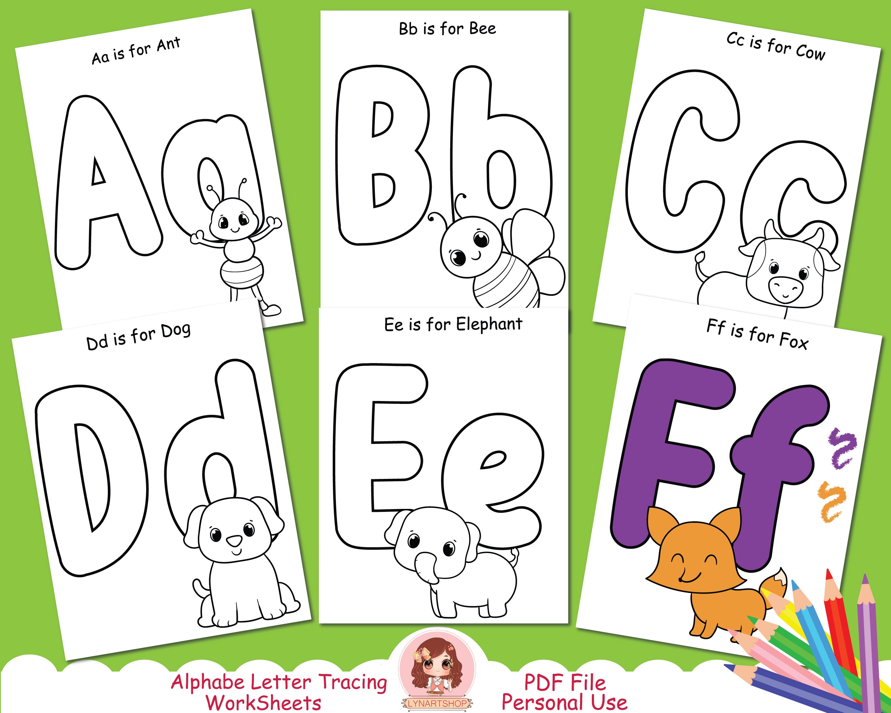 Alphabet Letter Tracing Worksheets, 26 Printable Alphabet, ABC Letters ...