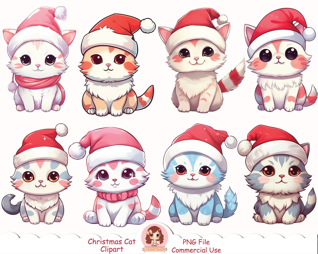 Cute Christmas Cat Clipart PNG, Cute Santa Cat Clip Art, Cute Animals ...