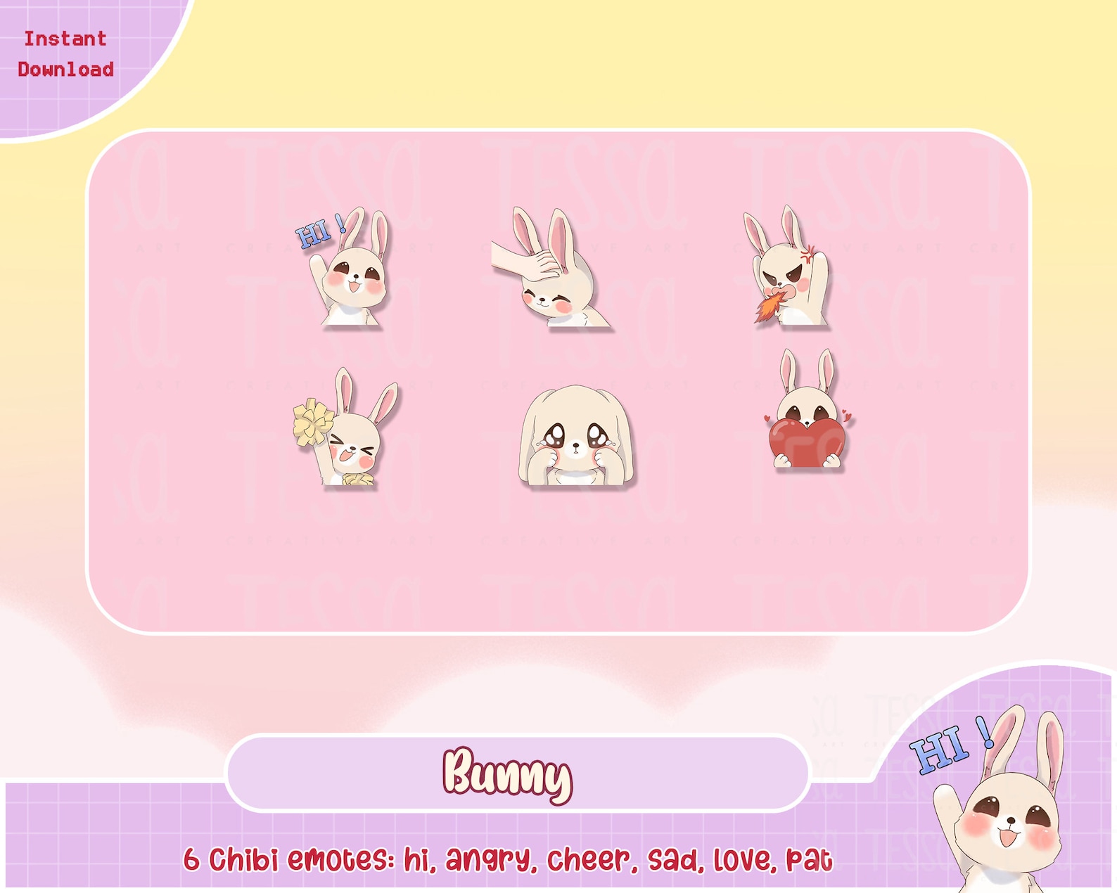Bunny Rabbit Twitch Emotes, Cute Twitch Emote, Discord, Hi, Sad, Angry ...