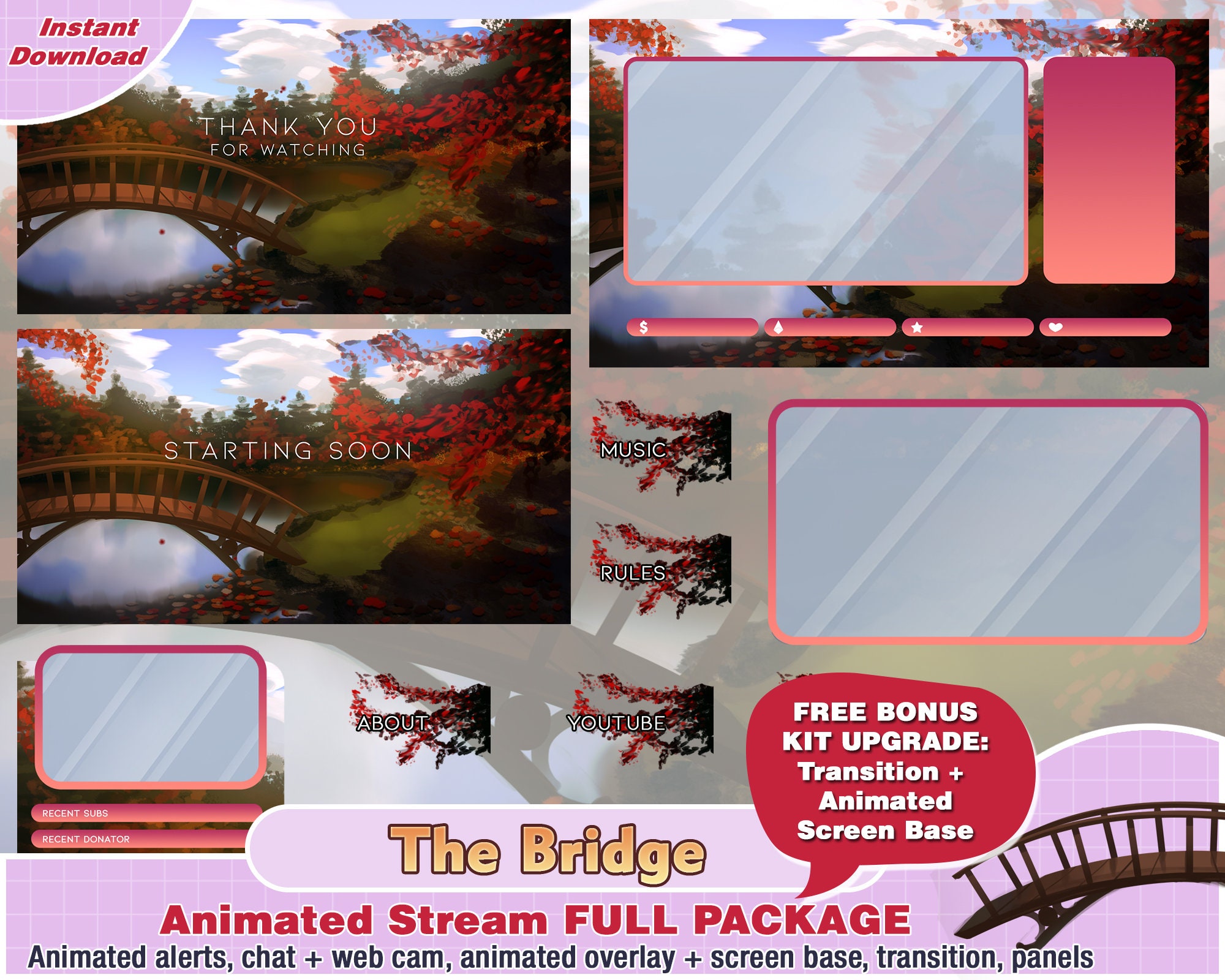 Animated Red Bridge Twitch Package Kawaii Twitch Overlays | Etsy