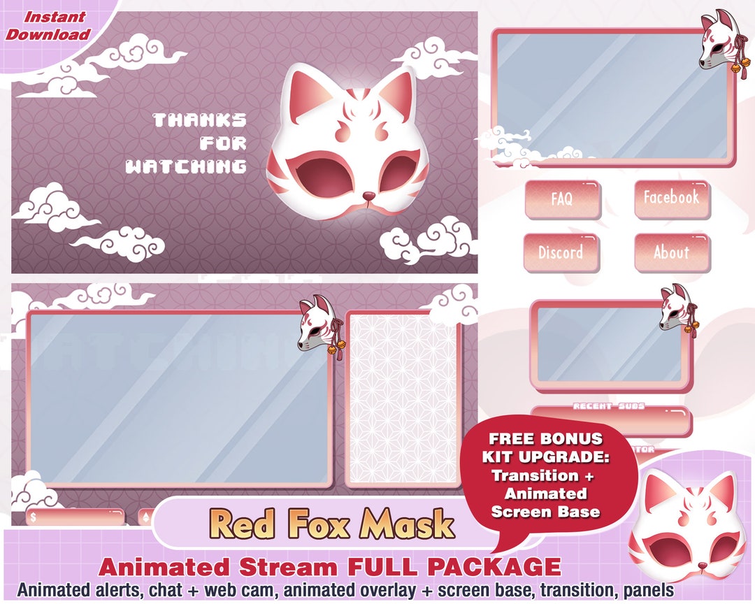 Animated Japanese Red Kitsune Mask Twitch Package Include Twitch Stream ...
