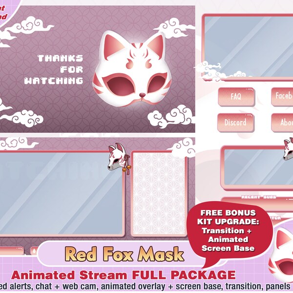 Twitch Overlay Package Animated Kitsune - Etsy
