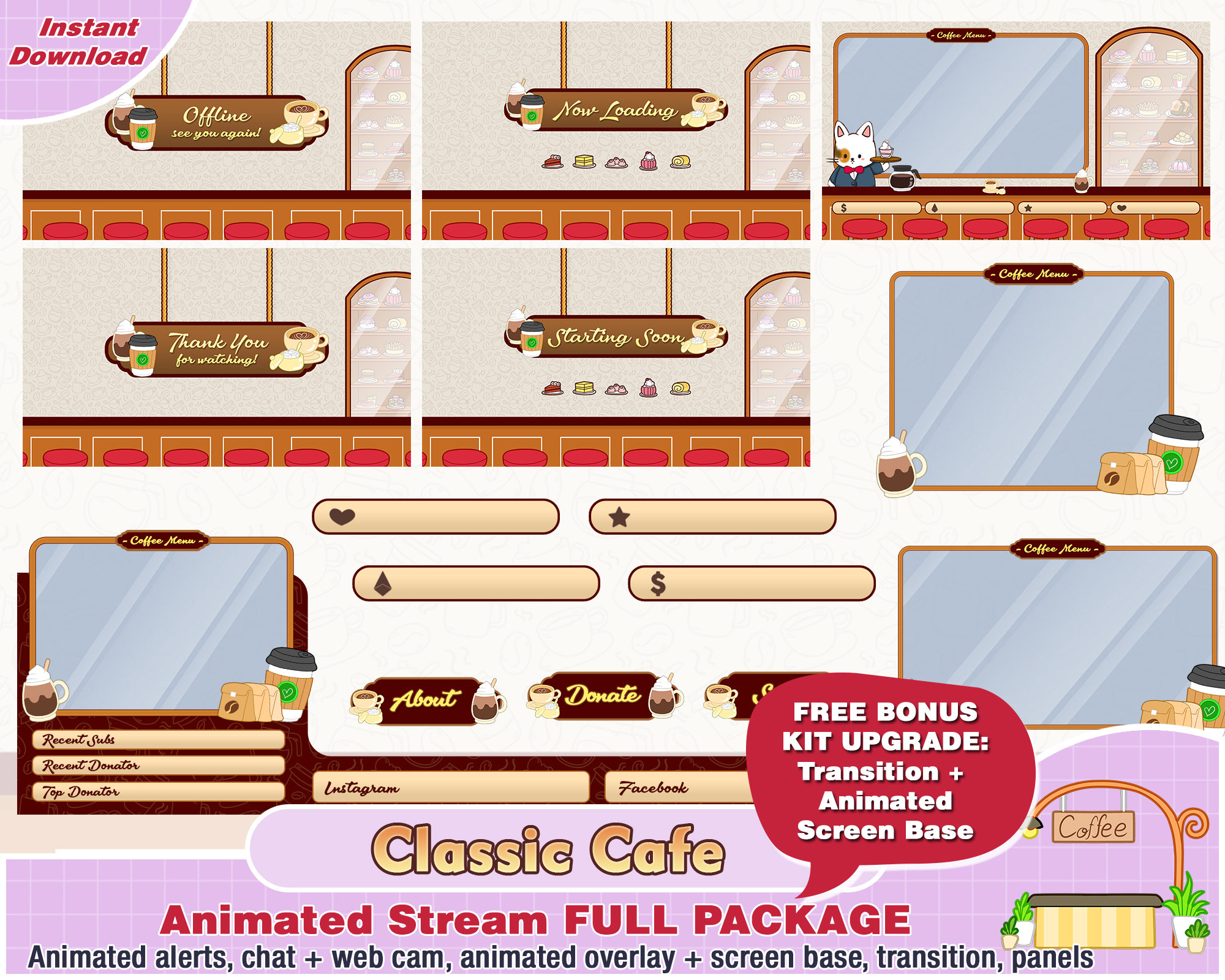 Animated Coffee Cafe Twitch Package Camera Twitch Overlay | Etsy Australia