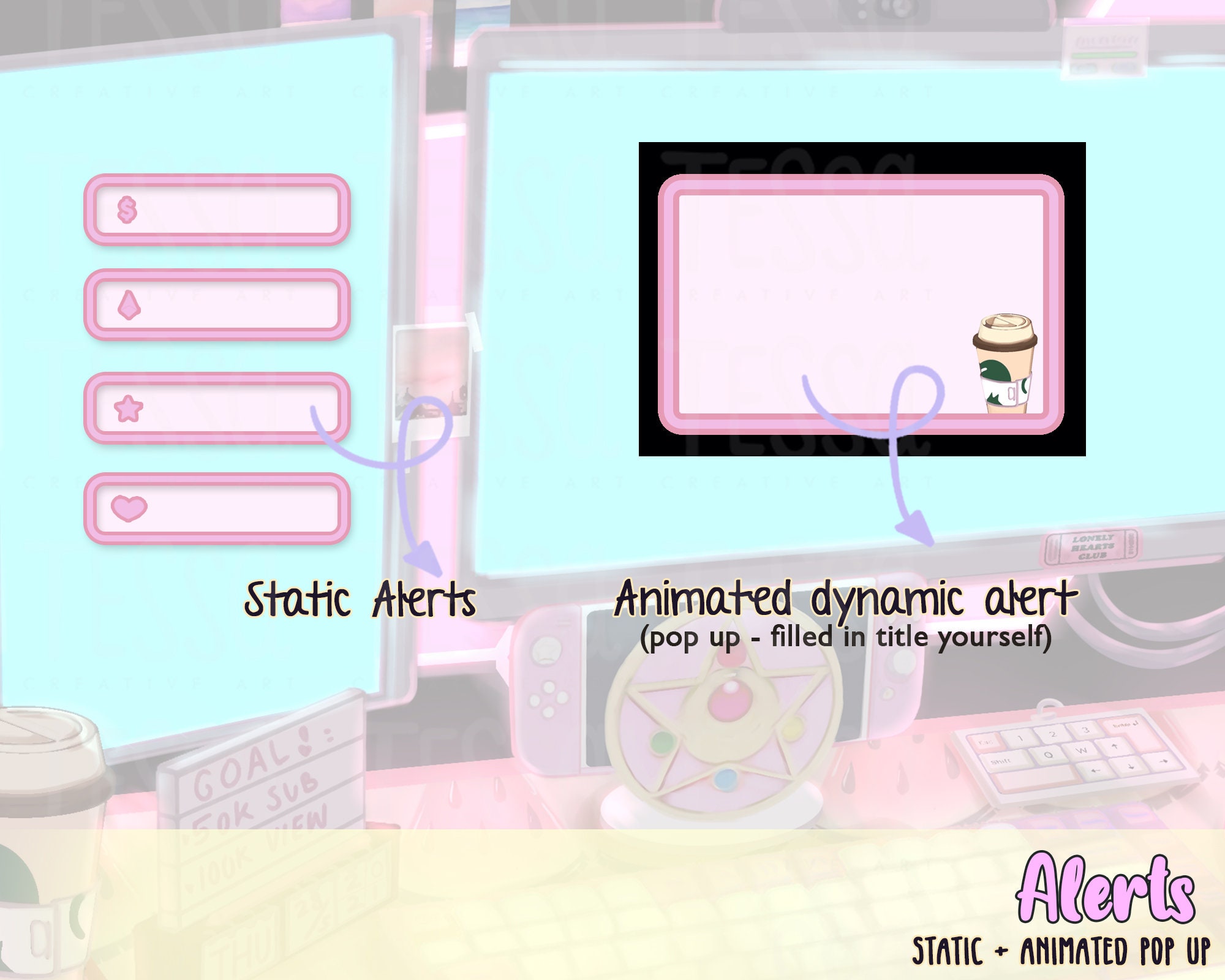 kawaii twitch overlays alerts cute overlay streamer pack panels stream ...