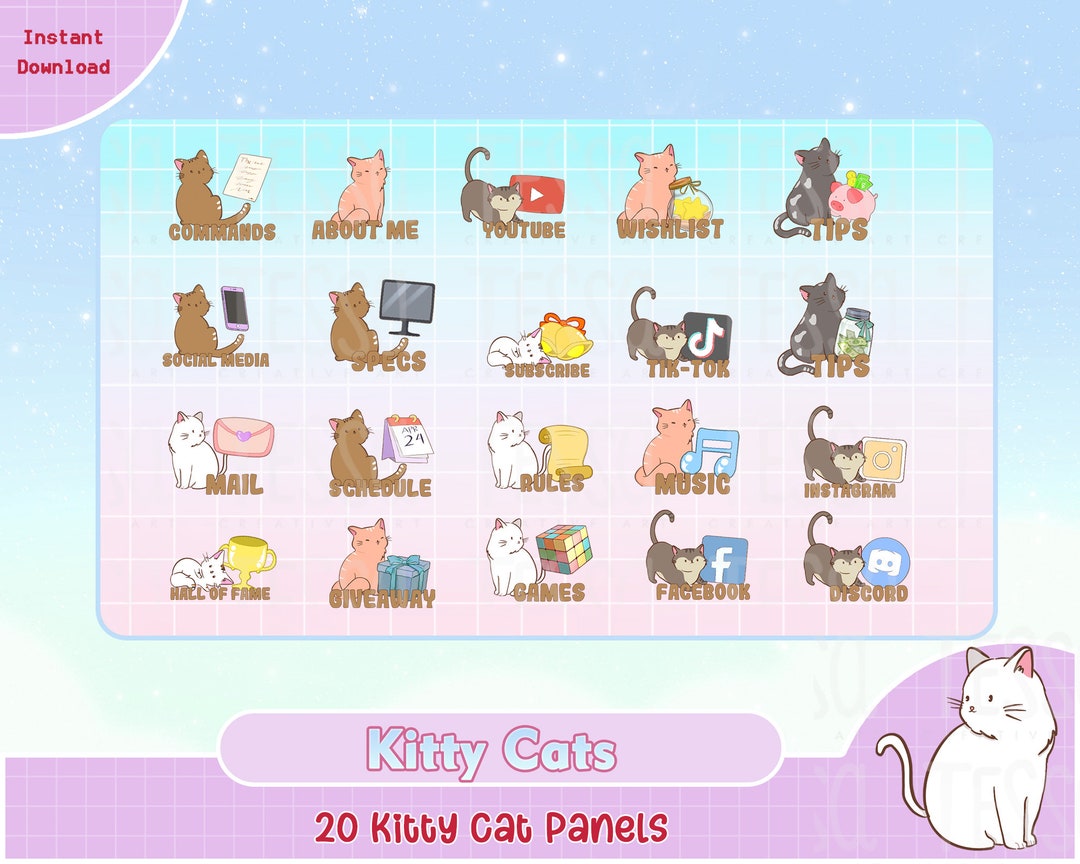 Kitty Cat Chibi Twitch Panel, Custom Panel, Kawaii, Cute, Pastel ...