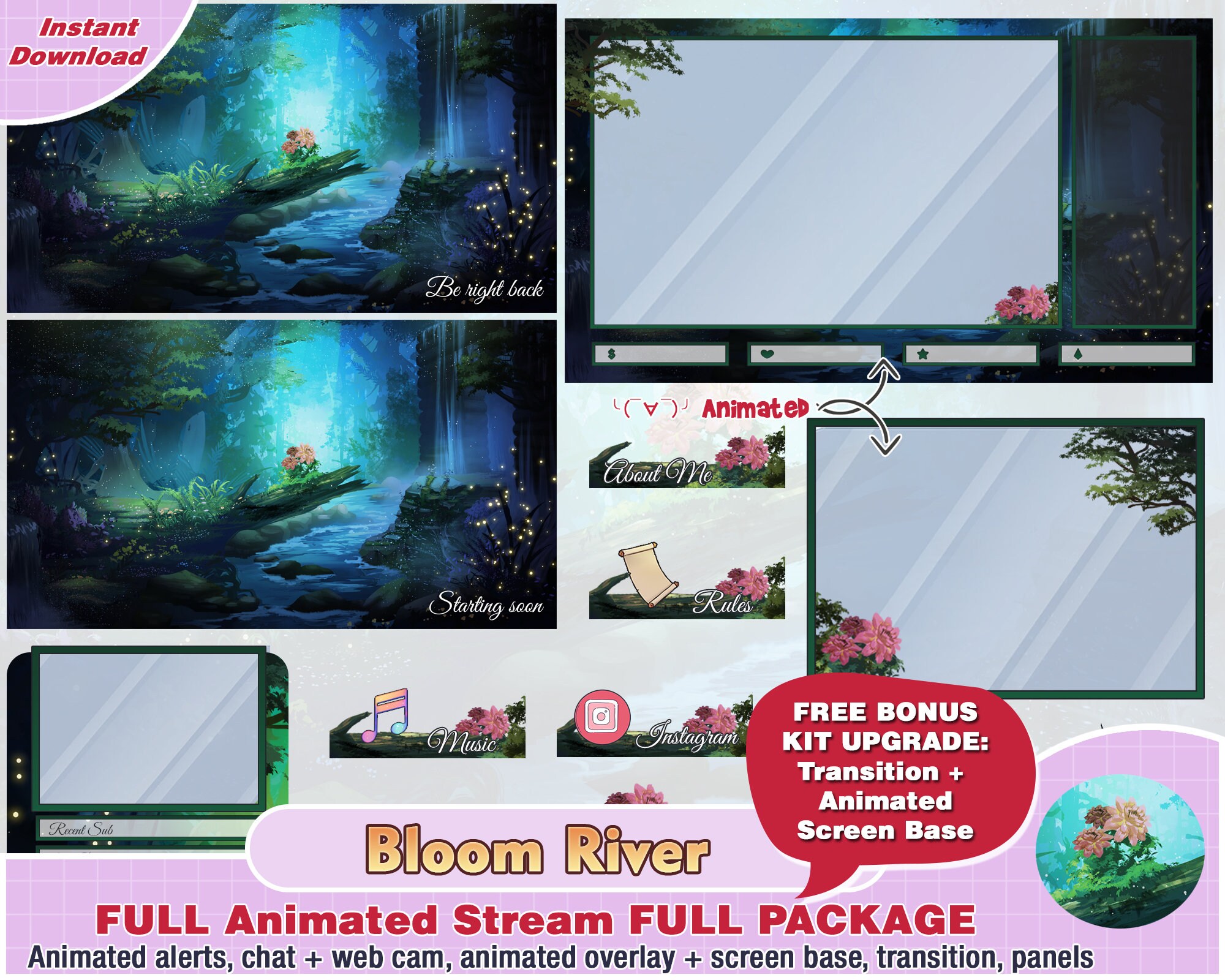 Animated Bloom River Blue Twitch Package for Streamer to - Etsy