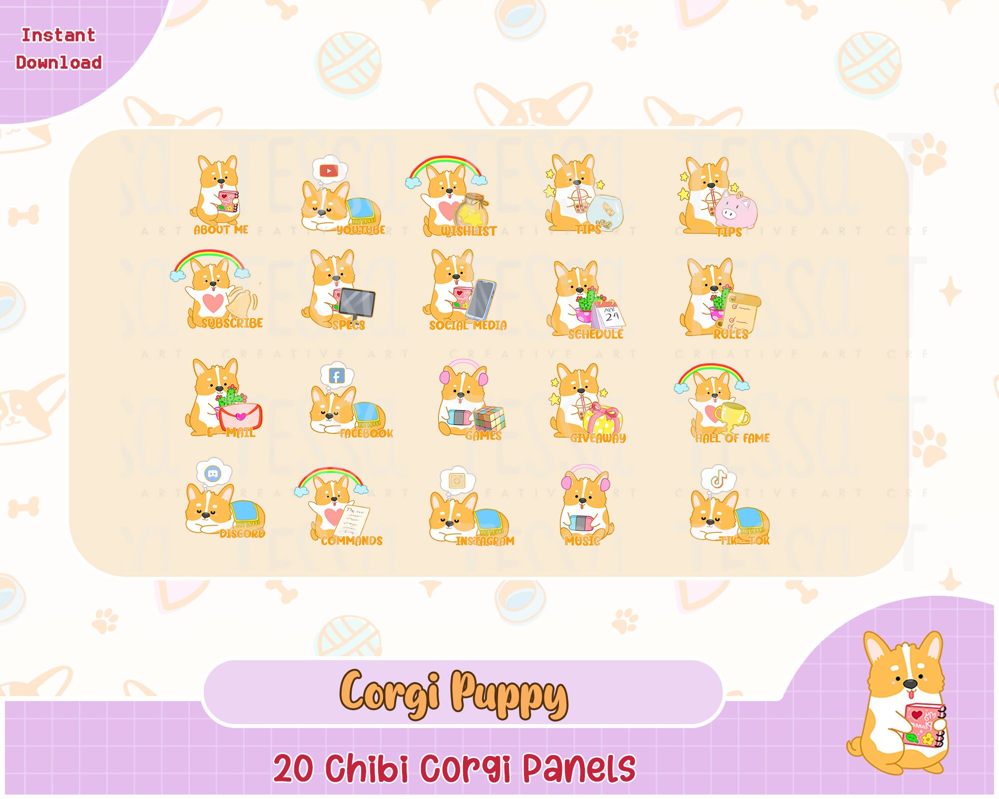 Corgi Chibi Twitch Panels Custom Panel Cute Kawaii Puppy - Etsy