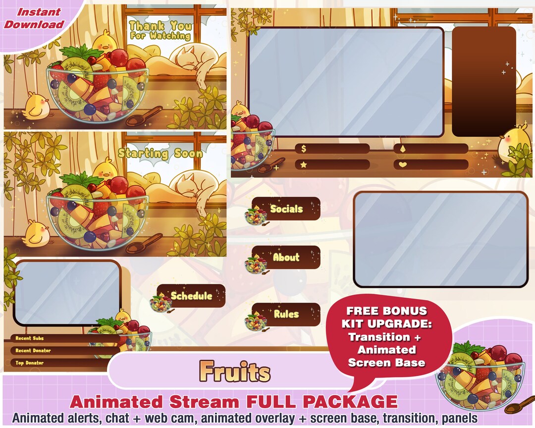 Animated Fruits Food Twitch Package, Cam Cute Twitch Overlays, Twitch ...