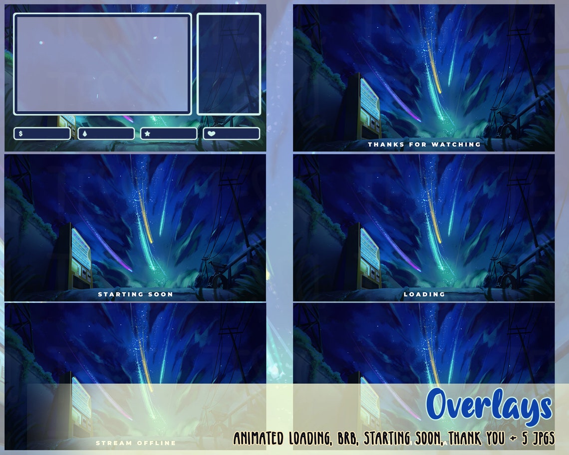 Animated shooting dreams twitch package cozy twitch overlay | Etsy