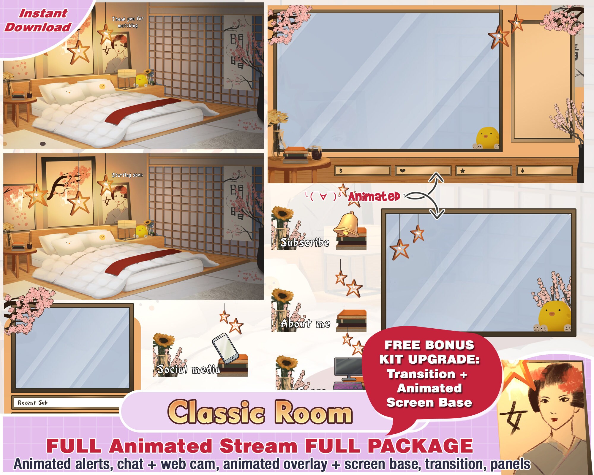 Animated Japanese Bedroom Stream Twitch Package: Cute Twitch - Etsy
