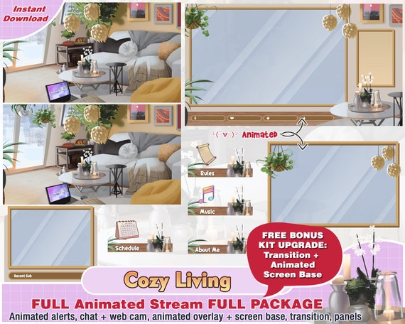 Animated Cozy Living Room Twitch Package Cute Twitch Overlay | Etsy