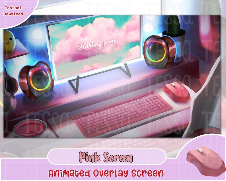 Animated Pink Screen Pc Twitch Overlay Brb Banner Starting - Etsy