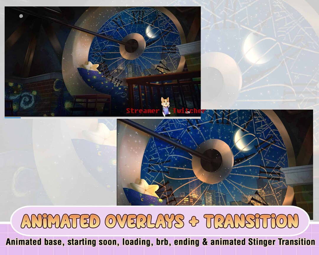 Animated Clock Tower Moon in Cozy Cute View Twitch Stream Overlay ...