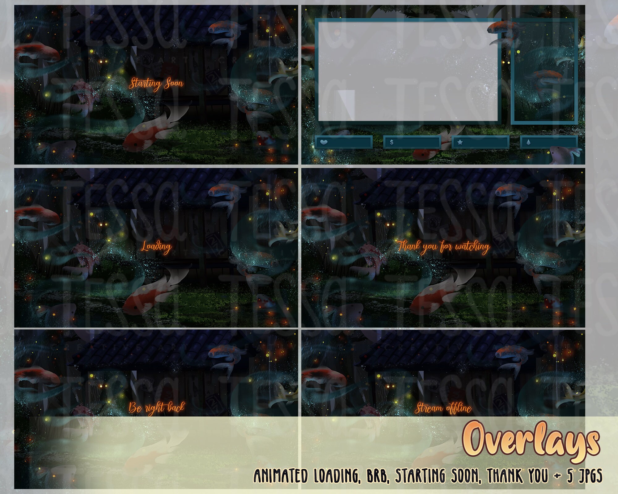 Animated Koi Japanese Temple Garden Twitch Package Cute | Etsy