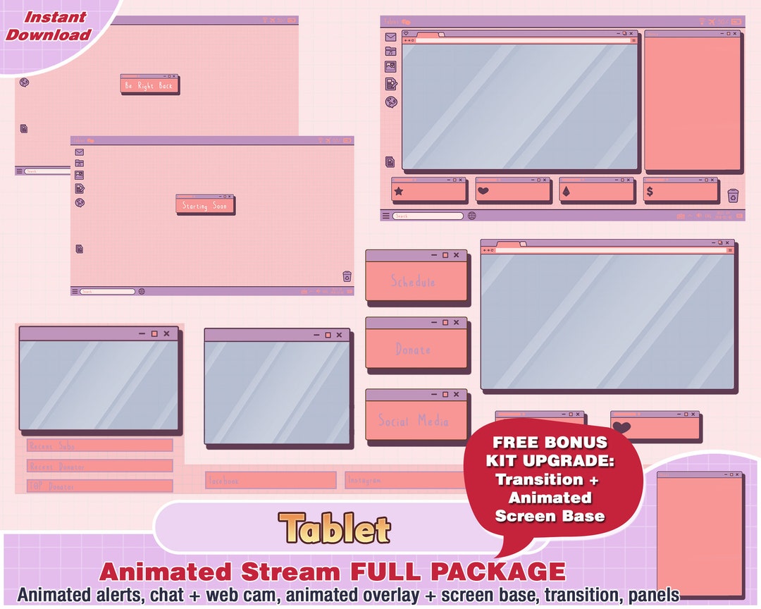 Animated Retro Browser Tablet Twitch Package, Kawaii Twitch Overlay ...
