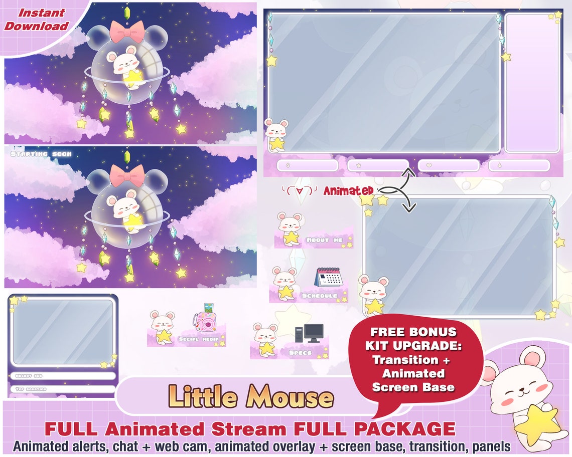Animated Little White Mouse Twitch Package Kawaii Twitch Cam | Etsy