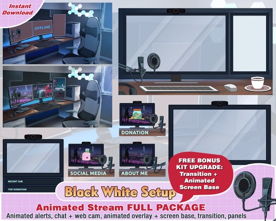 Animated Black White Setup Stream Twitch Package Cute Twitch | Etsy