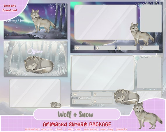 Animated wolf twitch package wolf twitch overlay panels | Etsy