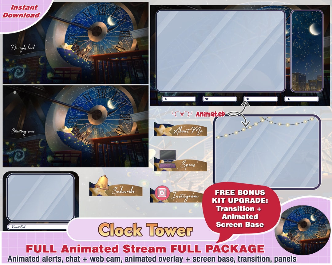 Animated Cute Clock Bedroom Twitch Package for Streamer to Stream Pack ...
