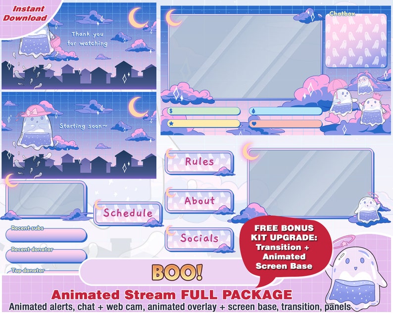 Animated Little Boo Night Twitch Package Twitch Cam Overlay | Etsy