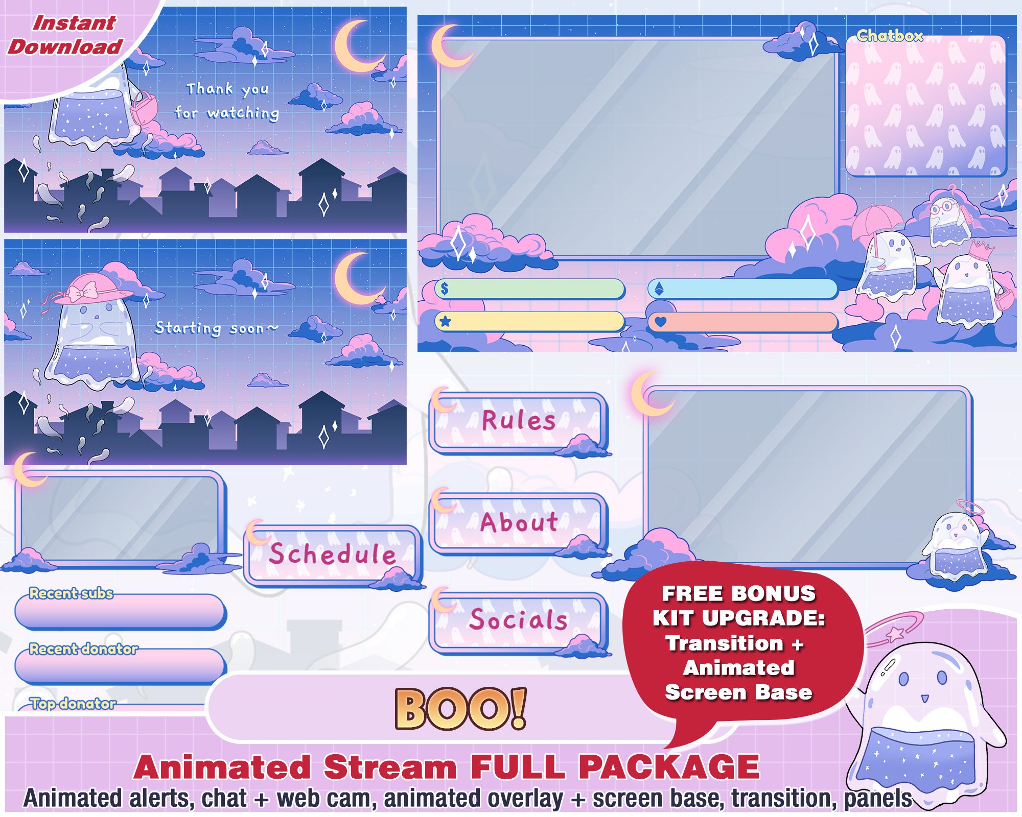 Animated Little Boo Night Twitch Package Twitch Cam Overlay - Etsy