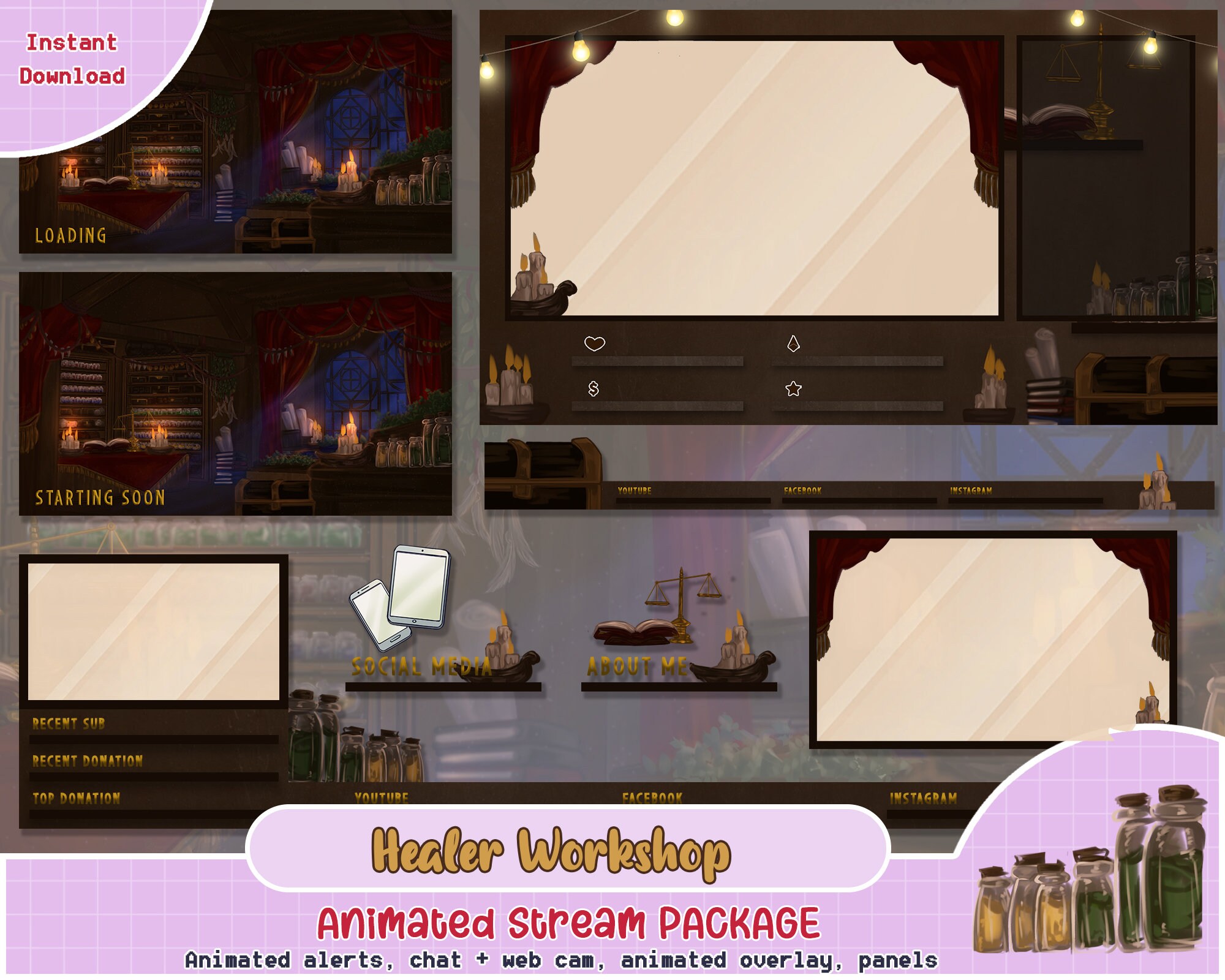 Animated rpg games shop twitch package cute twitch overlay | Etsy